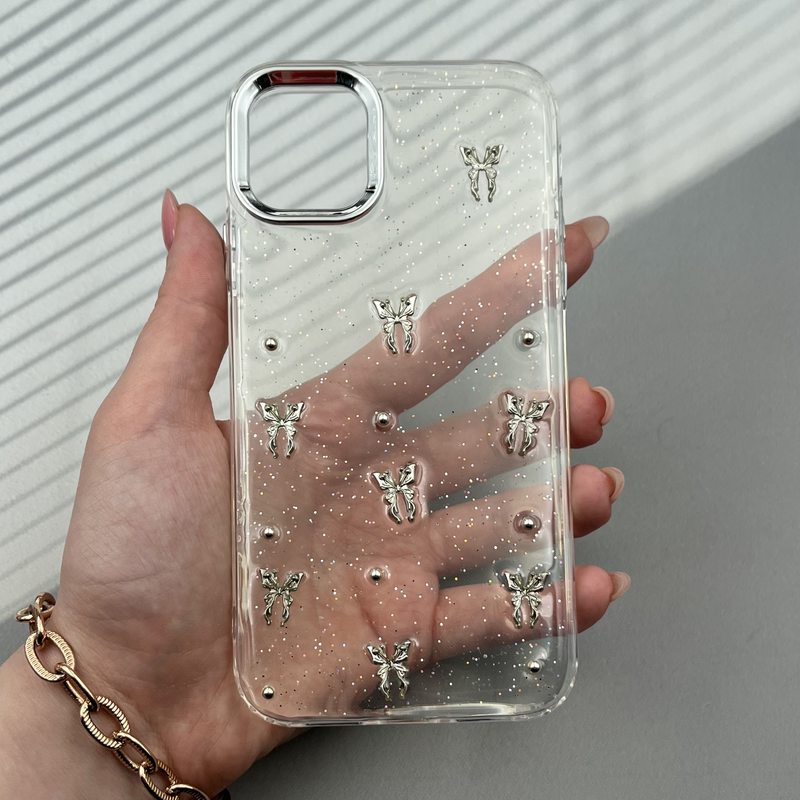 قاب گوشی iPhone 11 آیفون Resin Art Case شفاف لنز Silver طرح Butterfly ...