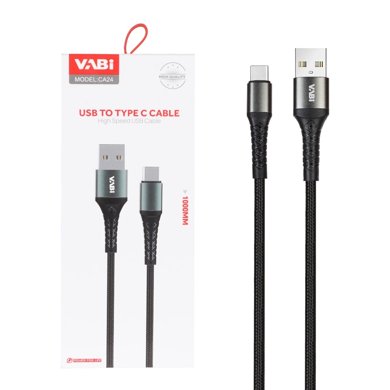 کابل شارژ فست USB to Type-C وابی VABI اورجینال مدل CA24 مشکی کنفی 2.4A ...